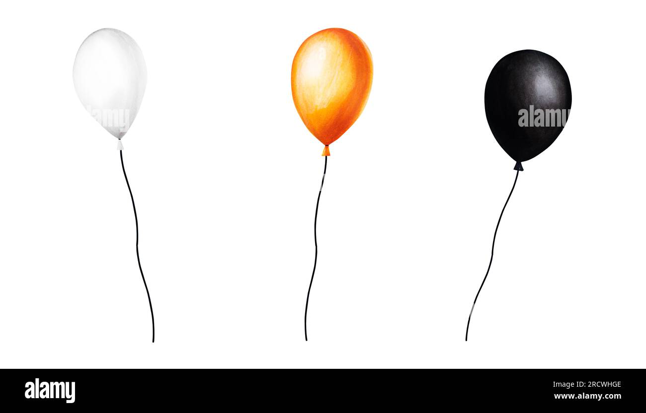 Watercolor Halloween balloons on a string illustration. Hand painting ...