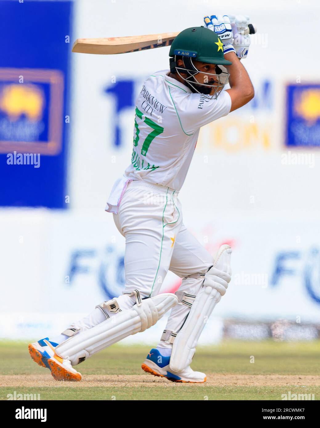 Galle, Sri Lanka. 17th July 2023. Pakistan's Abdullah Shafique plays a ...