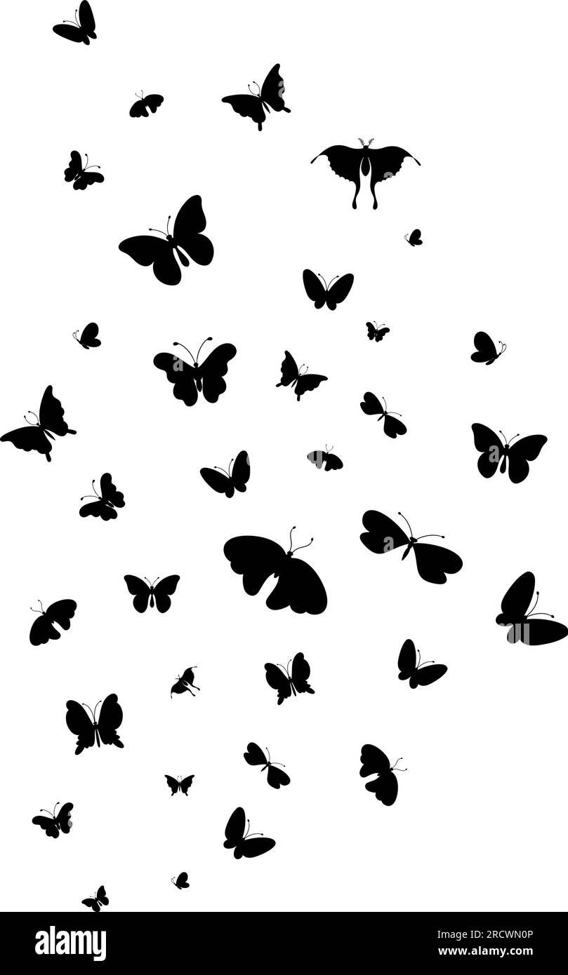 Isolated flying butterflies poster, black butterfly icons. Decorative ...