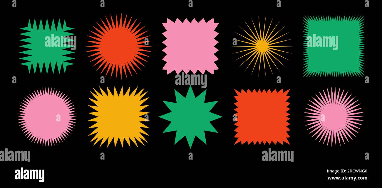 Colorful zig zag edge square and circle shapes collection. Jagged ...