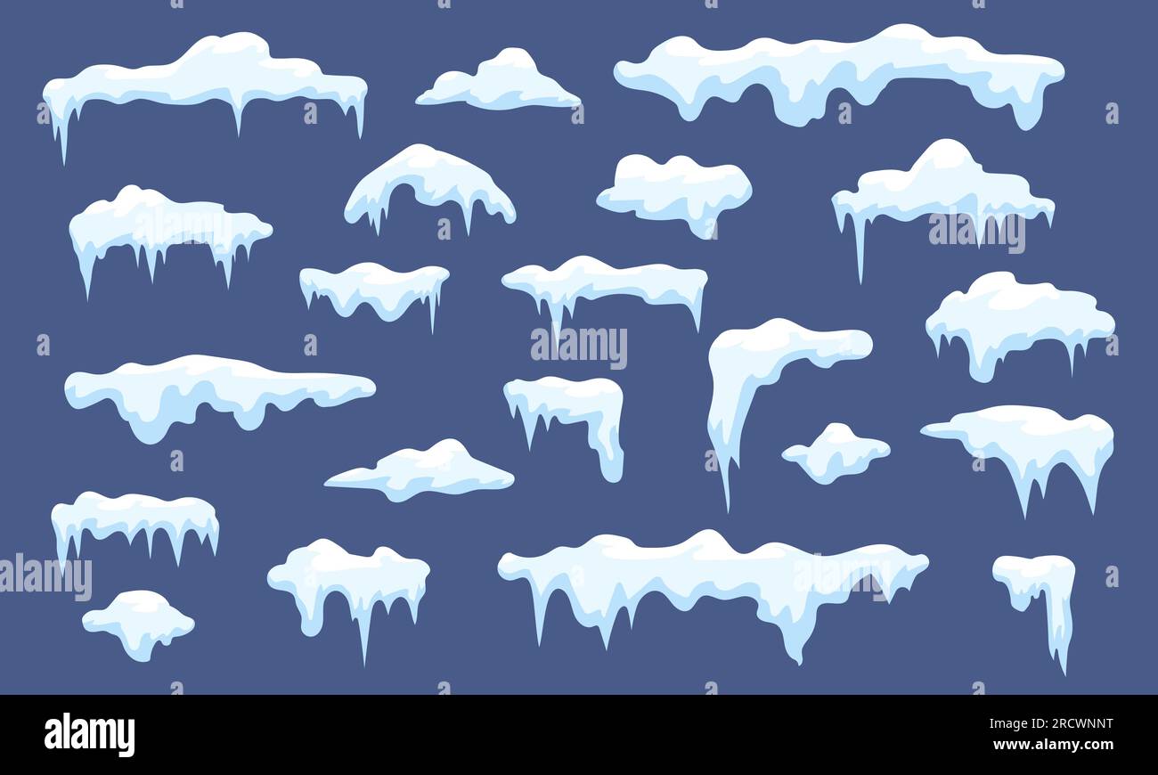 Snow and ice, winter snowy caps for roof design. Cartoon seasonal ...