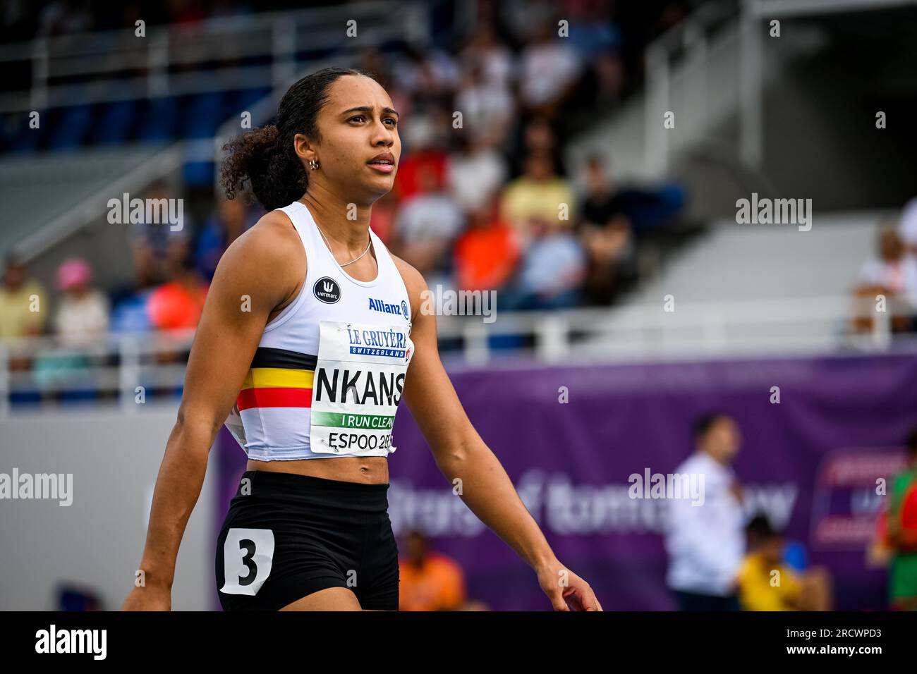 Belgian Delphine Nkansa pictured after the 100m race, at the first day ...