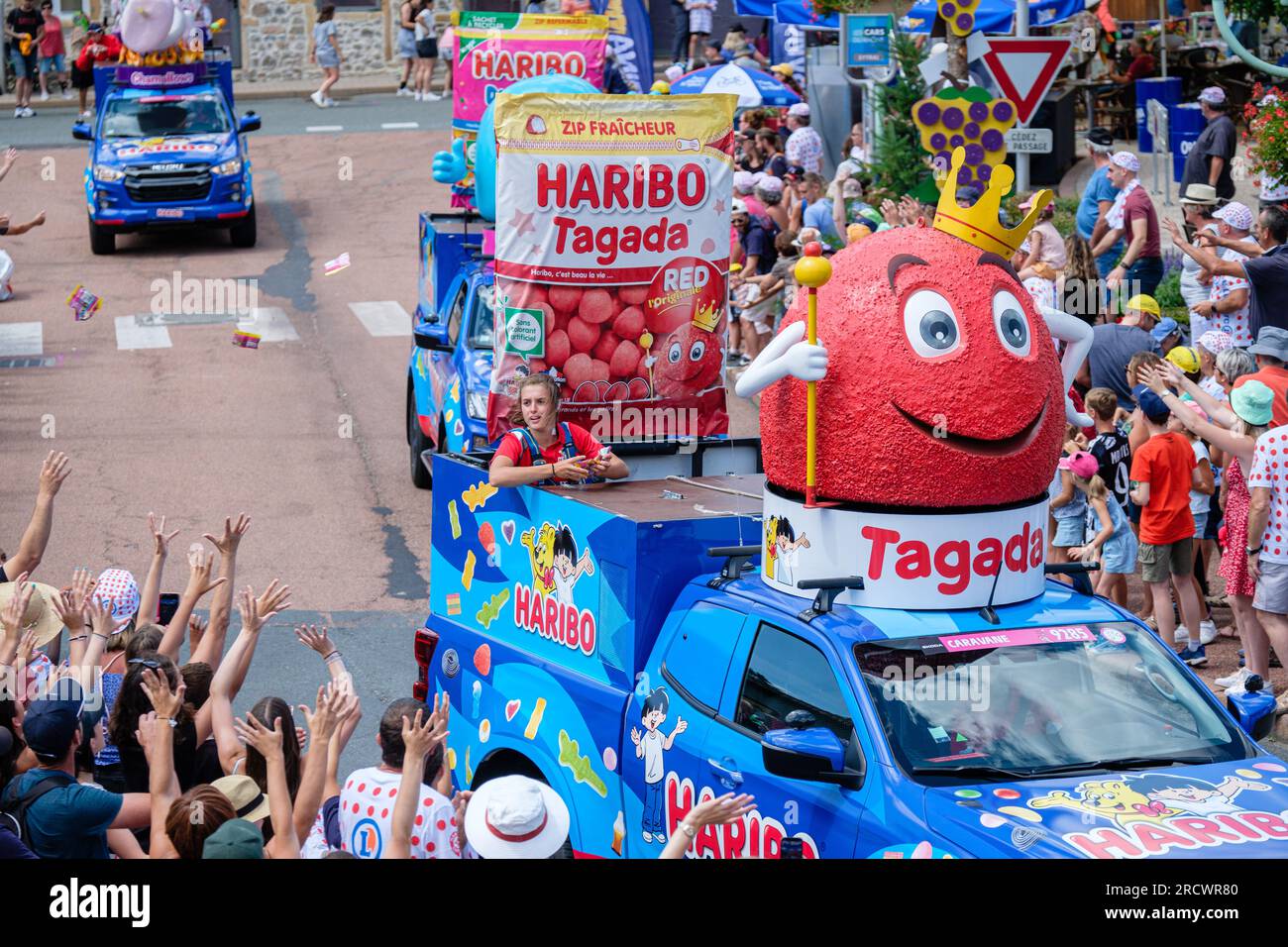France, Lamure sur Azergues, 2023-07-13. The Tour de France publicity caravan passes through the ...