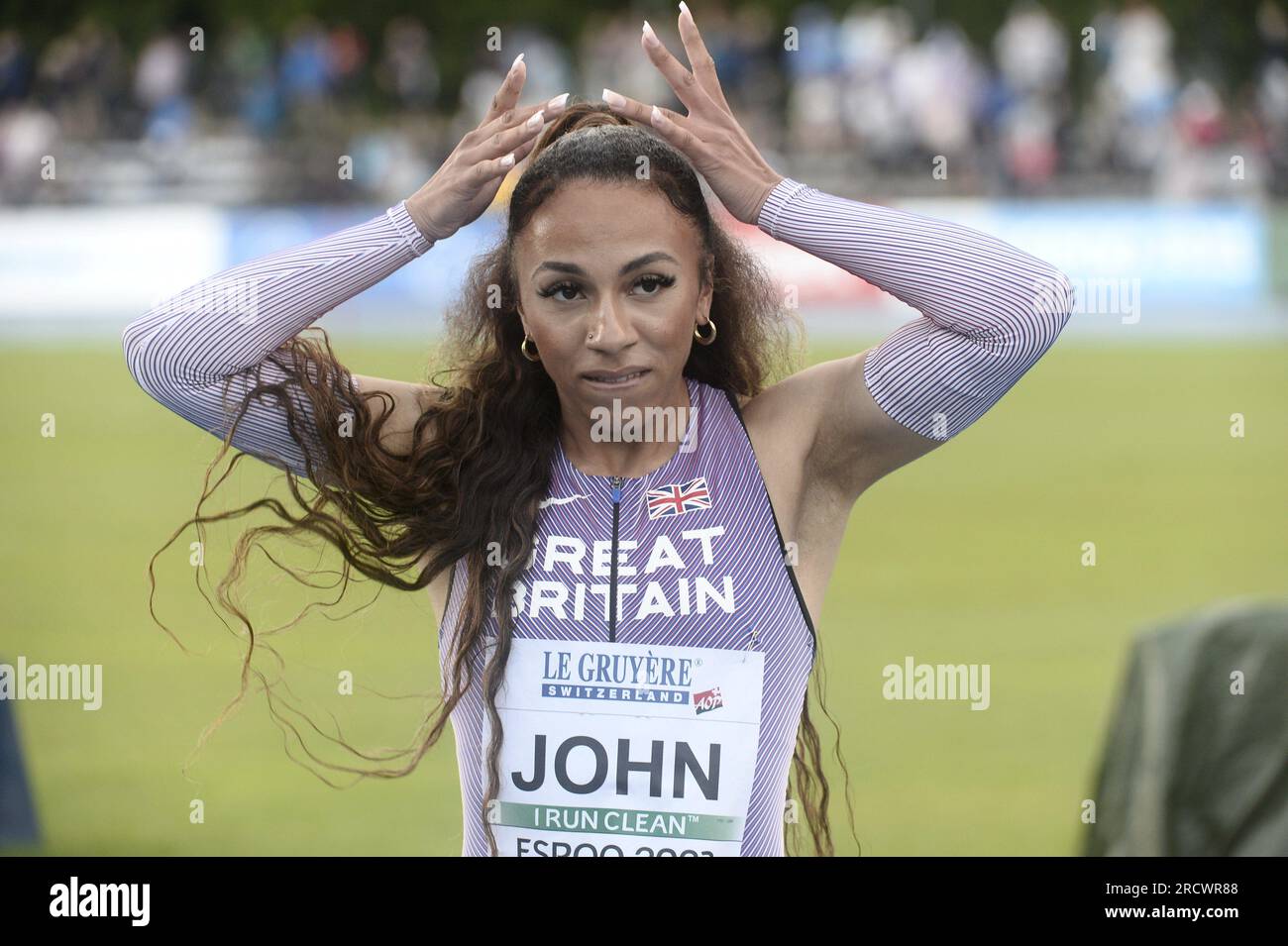Yemi Mary John of Great Britain after winning gold in women's 400 metre run final during the ...