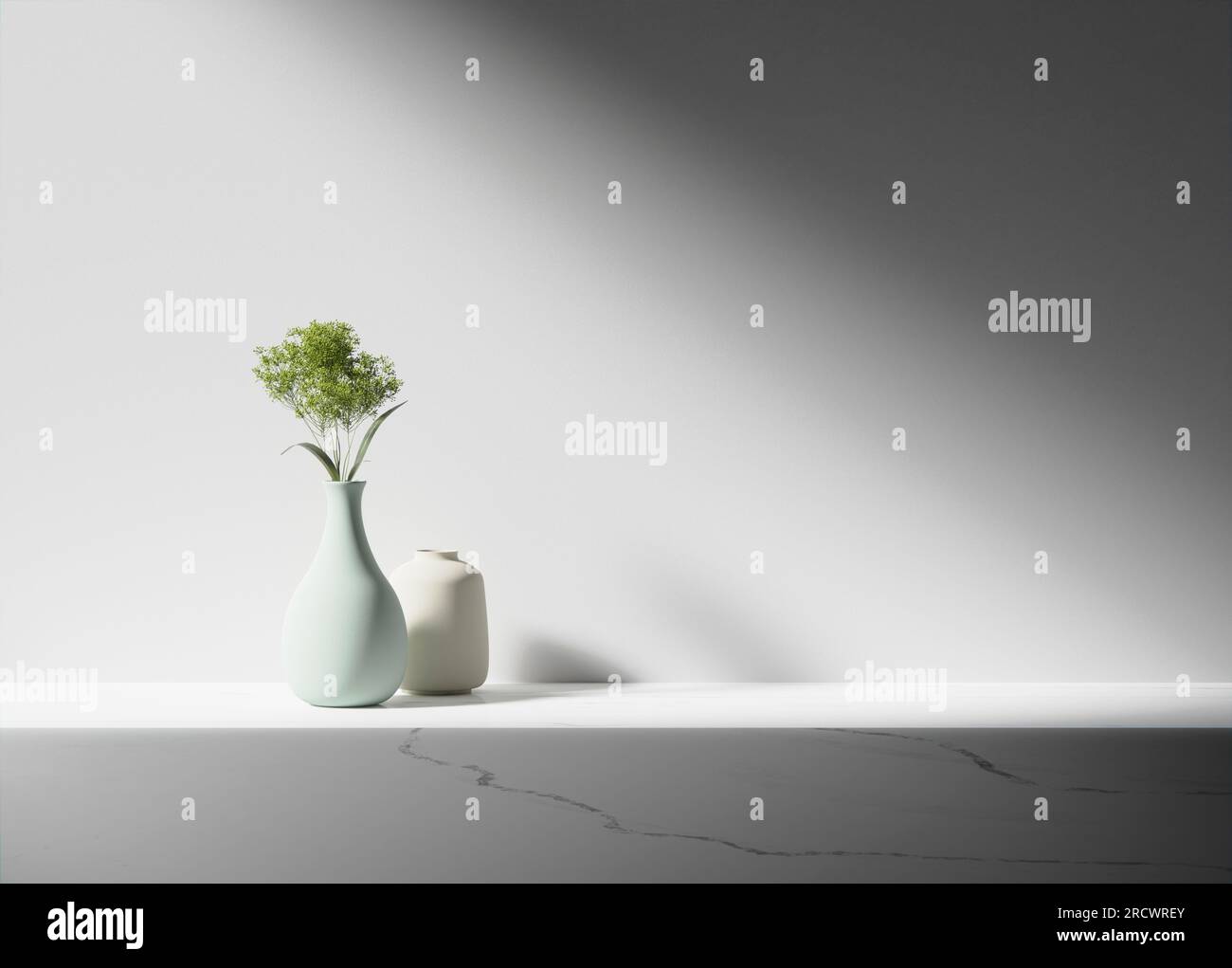 Simple monotone background with vases, tree shadows and natural light ...