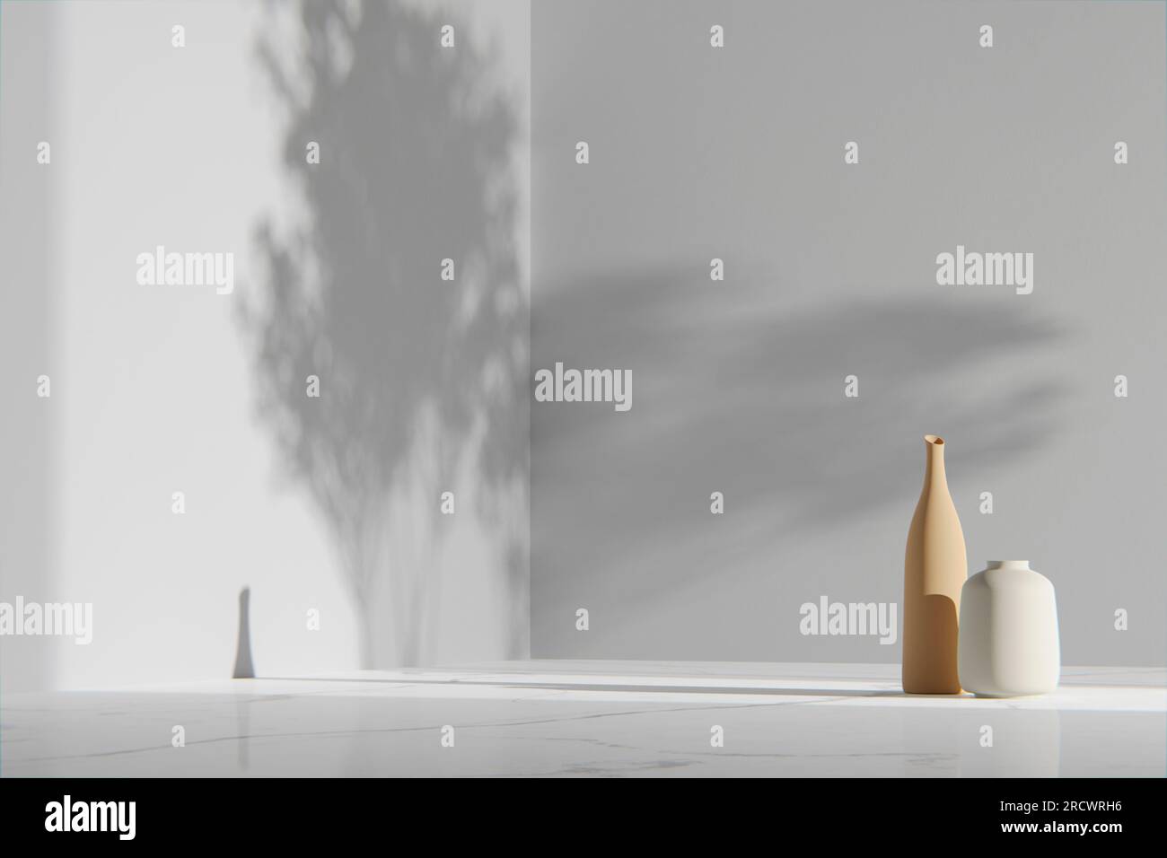 Simple monotone background with vases, tree shadows and natural light ...