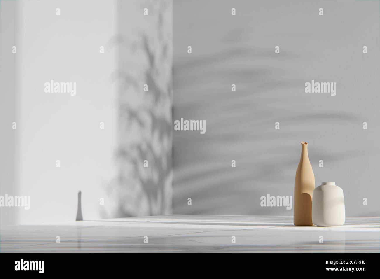 Simple monotone background with vases, tree shadows and natural light ...