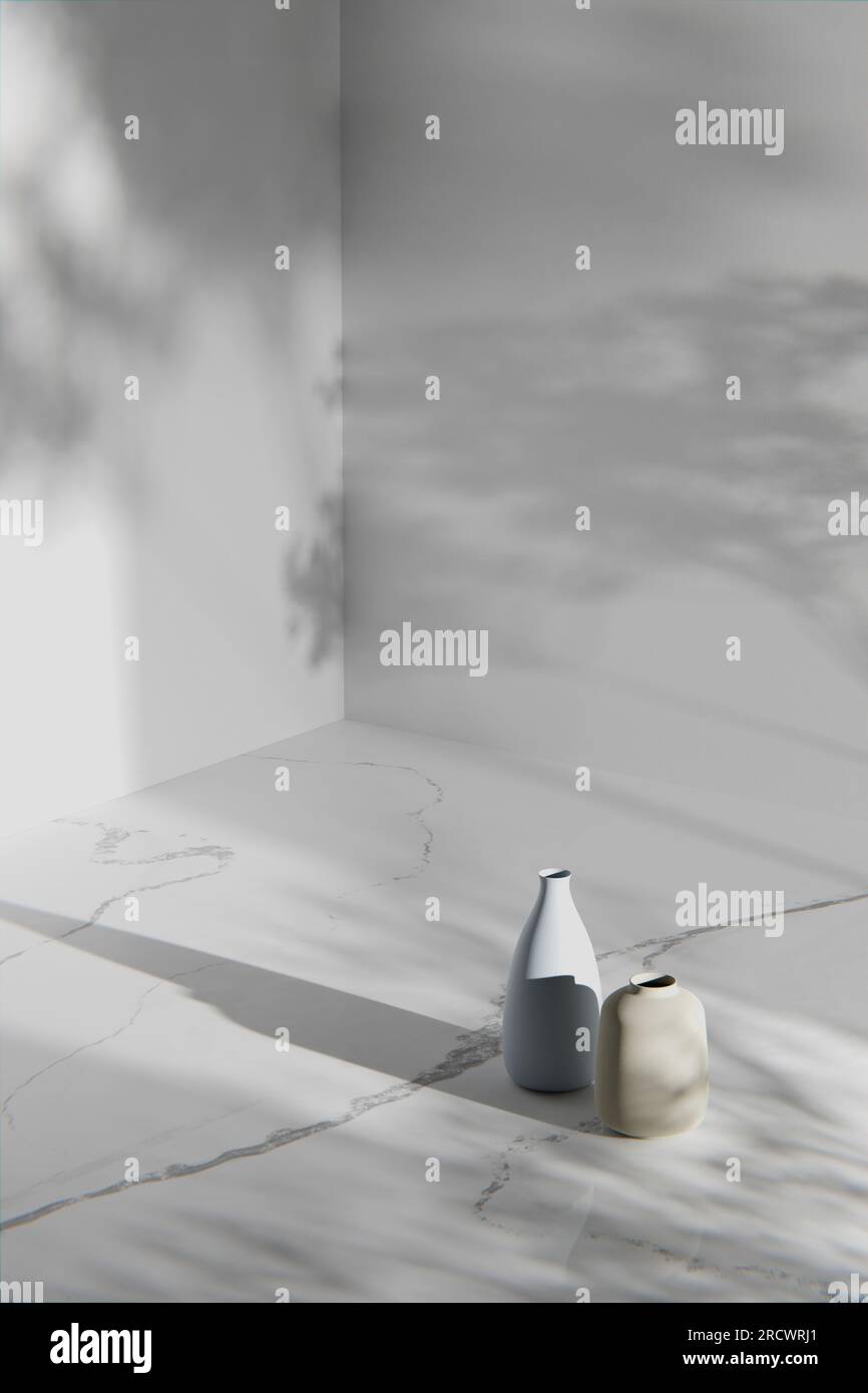 Simple monotone background with vases, tree shadows and natural light ...