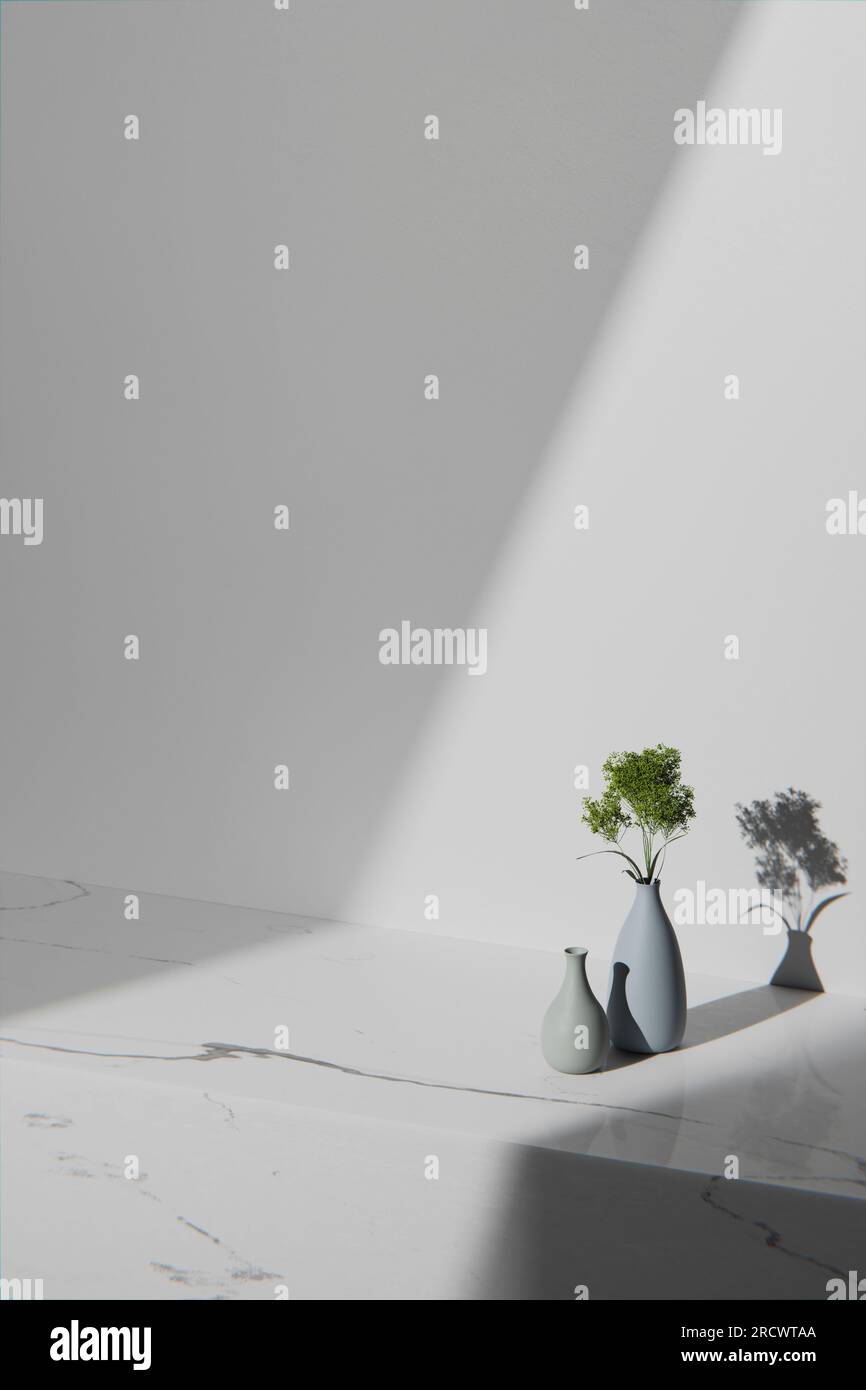 Simple monotone background with vases, tree shadows and natural light ...