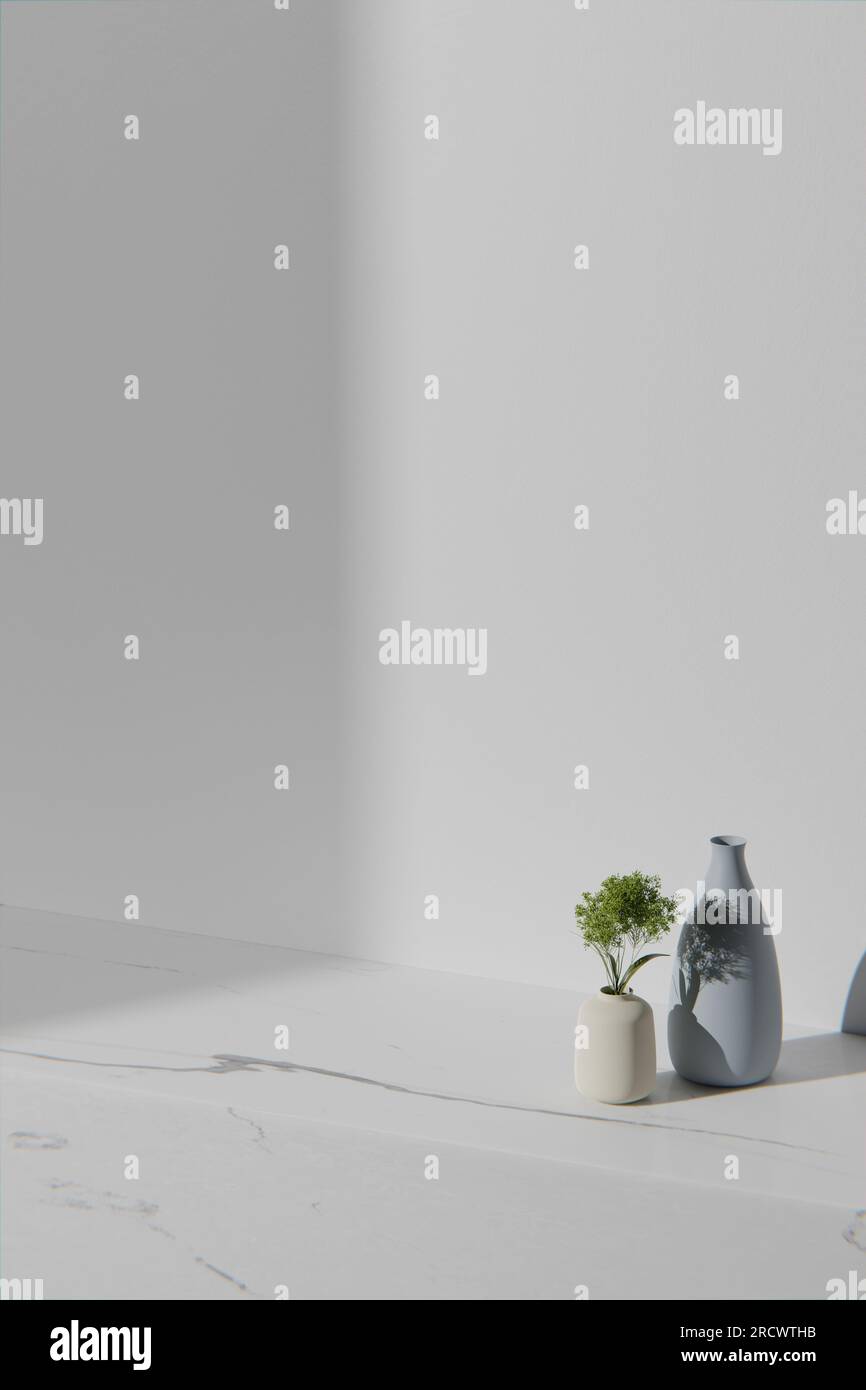 Simple monotone background with vases, tree shadows and natural light ...