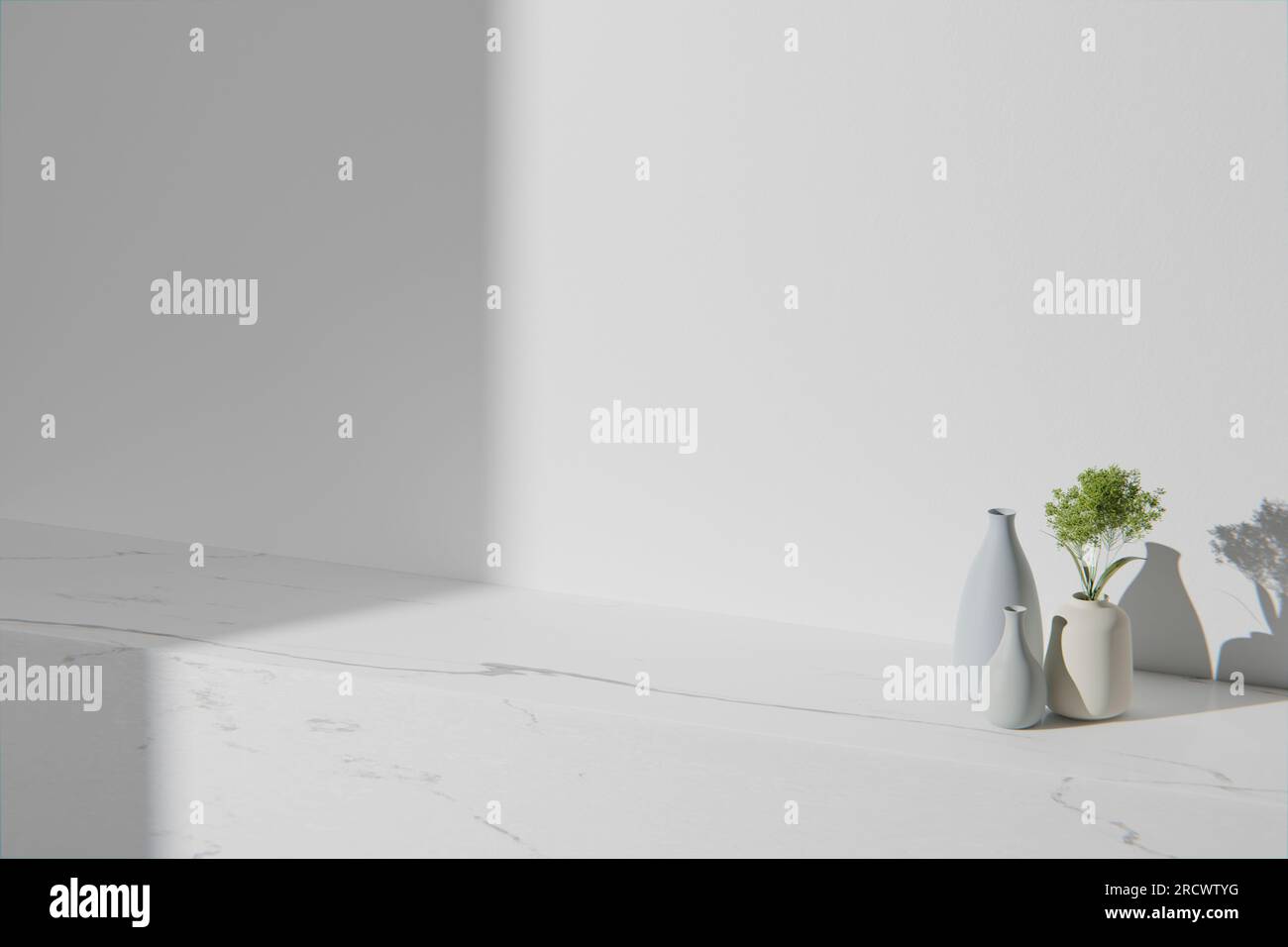 Simple monotone background with vases, tree shadows and natural light ...