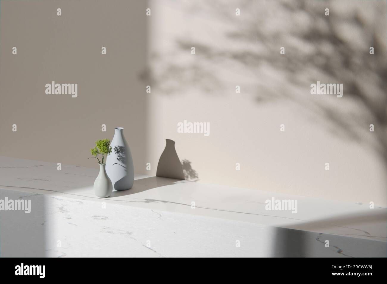 Simple monotone background with vases, tree shadows and natural light ...
