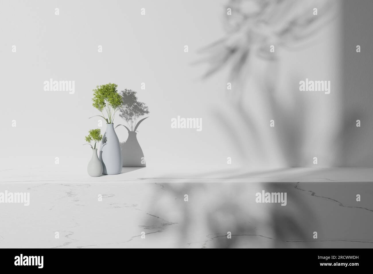 Simple monotone background with vases, tree shadows and natural light ...