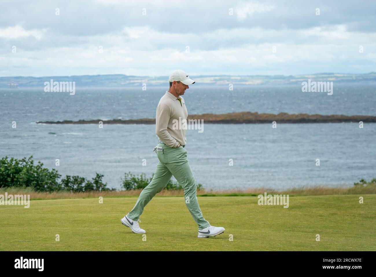 Rory McIlroy walks on fairway at the 13th hole during Genesis Scottish ...