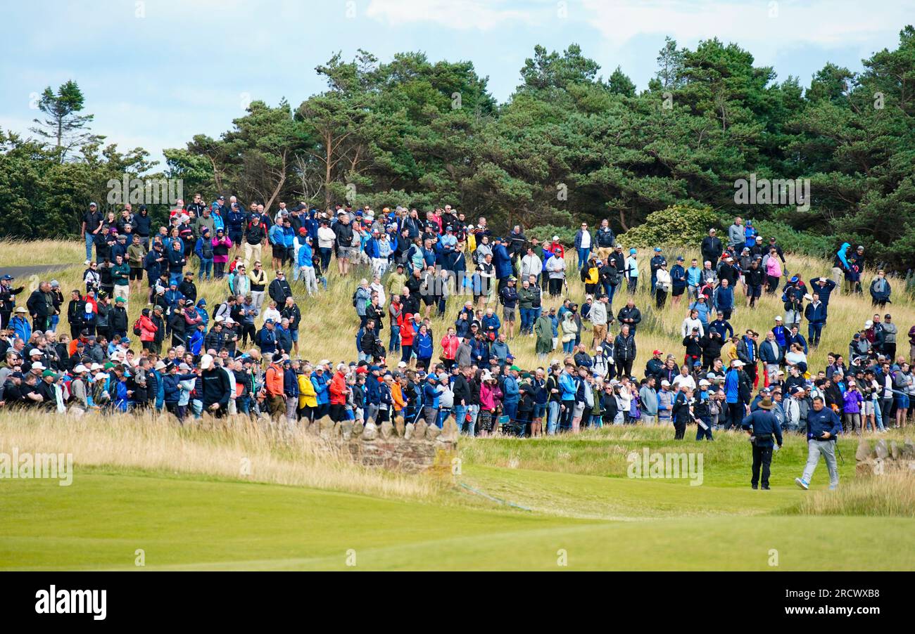 Many spectators line the 18th fairway during Genesis Scottish Open 2023 at the Renaissance Club ...