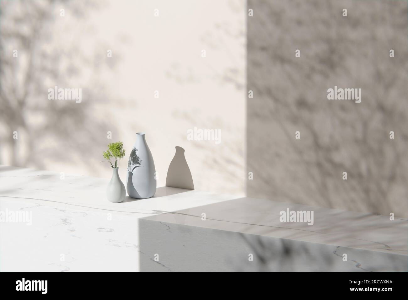 Simple monotone background with vases, tree shadows and natural light ...
