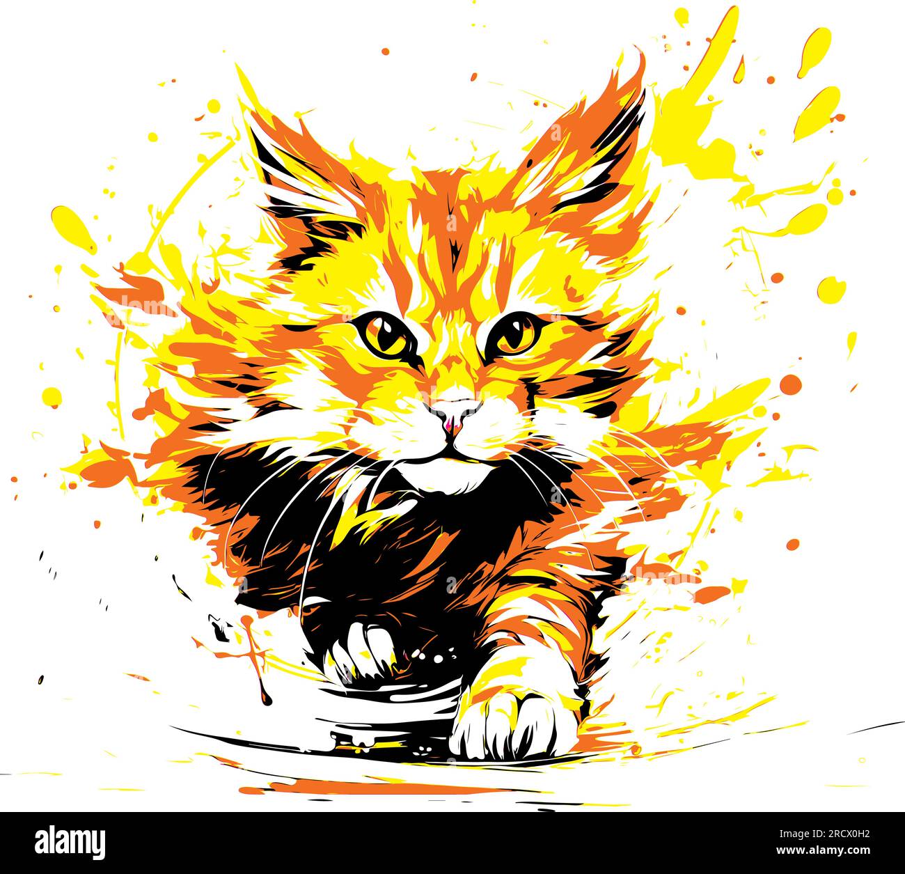 Striking digital paint of a cat with bold and dynamic lines, conveying ...