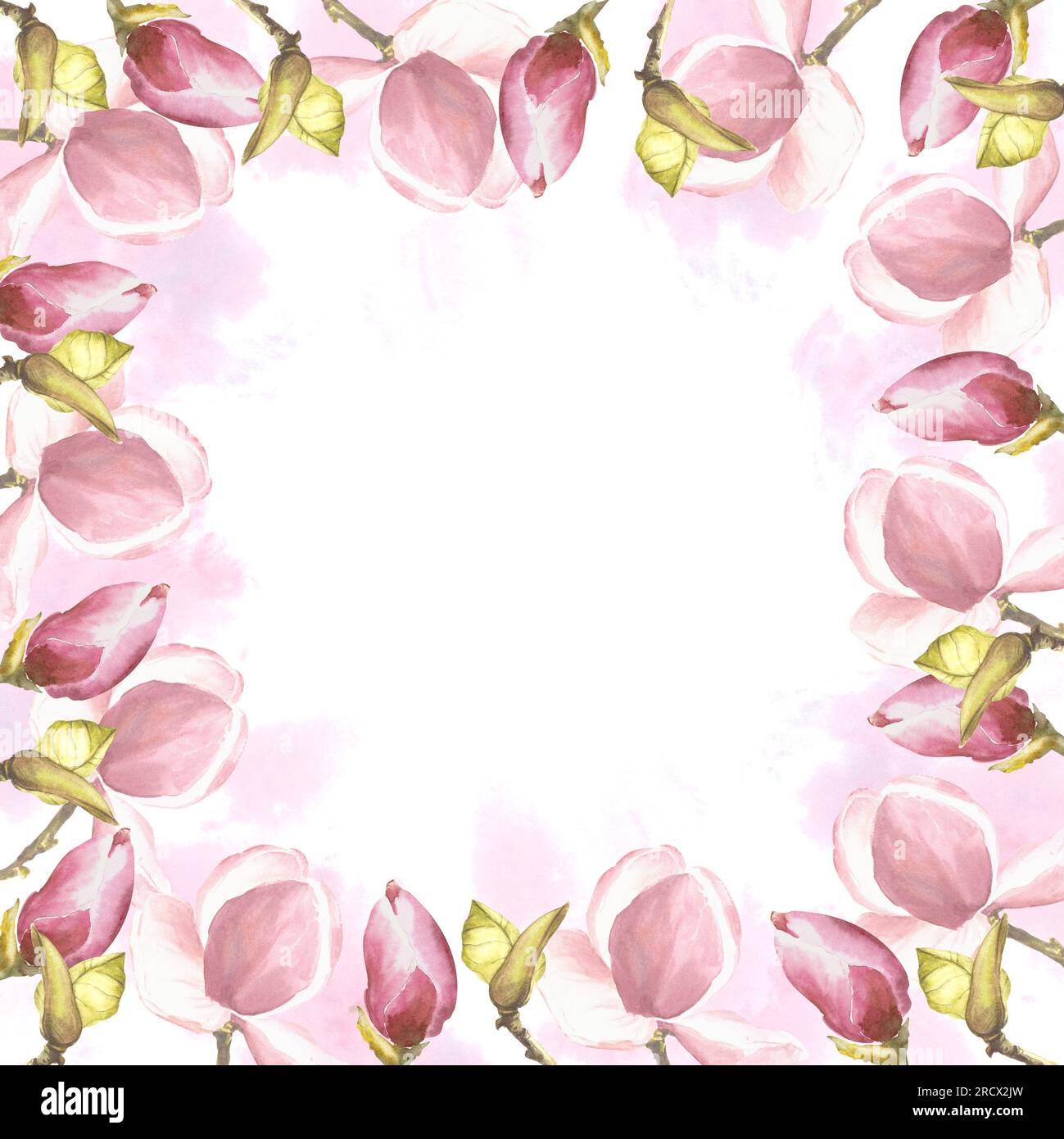 Floral frame watercolor magnolias flowers buds leaves Hand painted ...