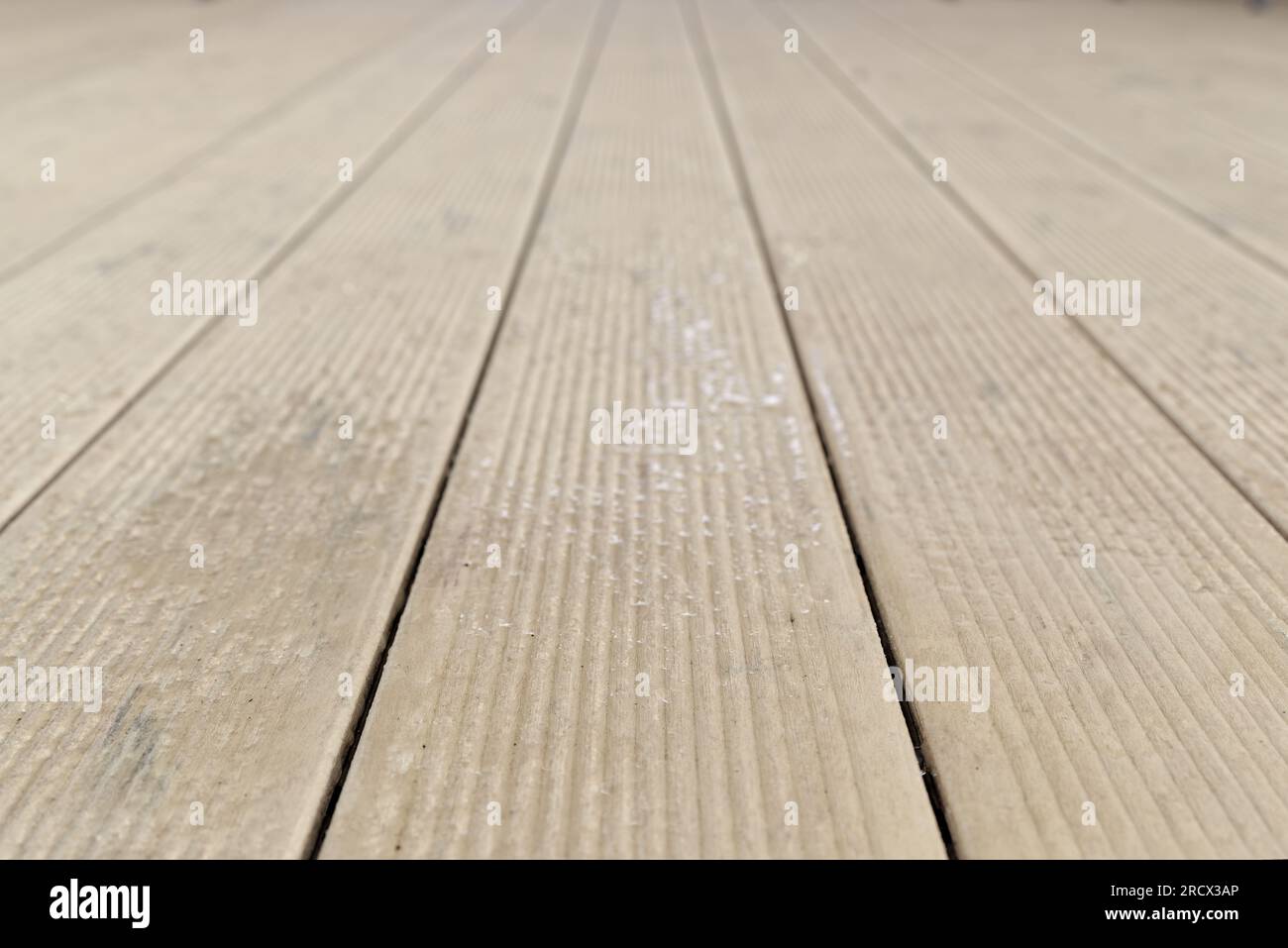 High angle view on wet patio boards from wood plastic composite Stock ...