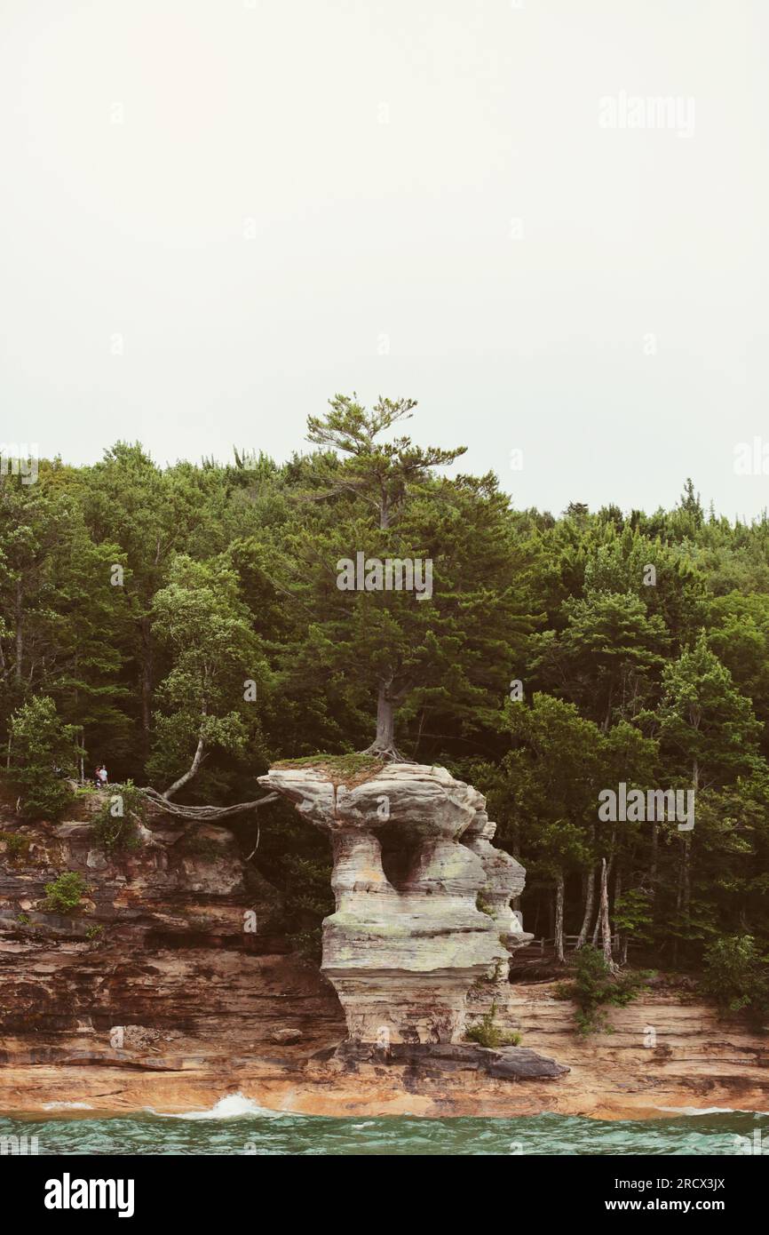 Dramatic cliffs and forest at Chapel Rock, Pictured Rocks Lakeshore ...