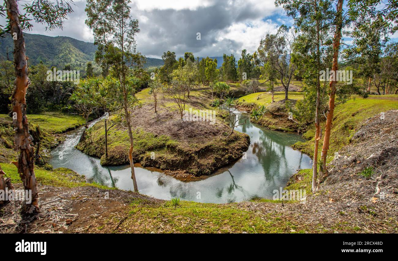 Stream bend in Kauai's caldera, Silver Falls Ranch, Kauai Stock Photo ...
