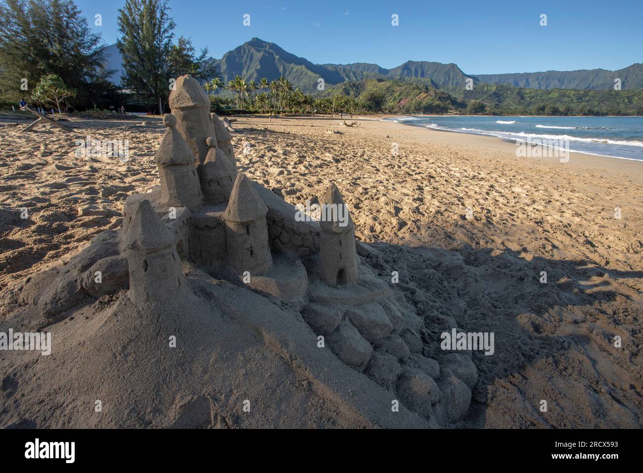 Sand castle on Hanalei Bay Beach, Kauai Stock Photo - Alamy