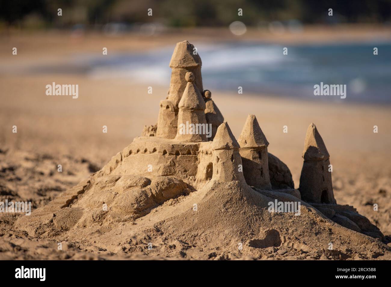 Sand castle on beach at Hanalei Bay, Kauai Stock Photo - Alamy