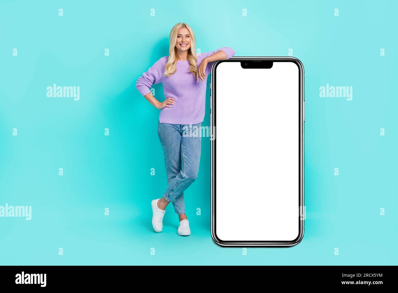 Full body photo of positive person demonstrate empty space big ...
