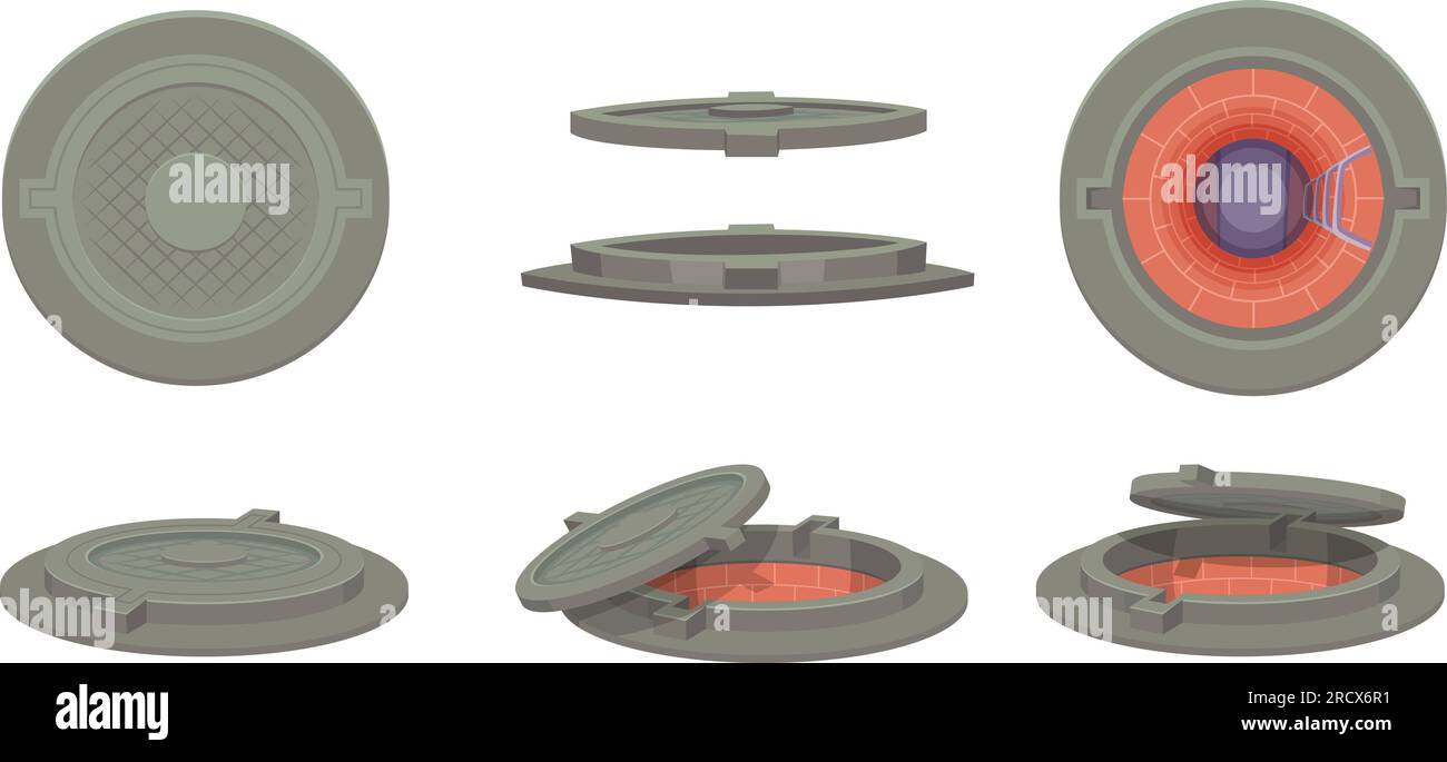 Sewer manhole. Open and closed round steel manhole for urban street ...