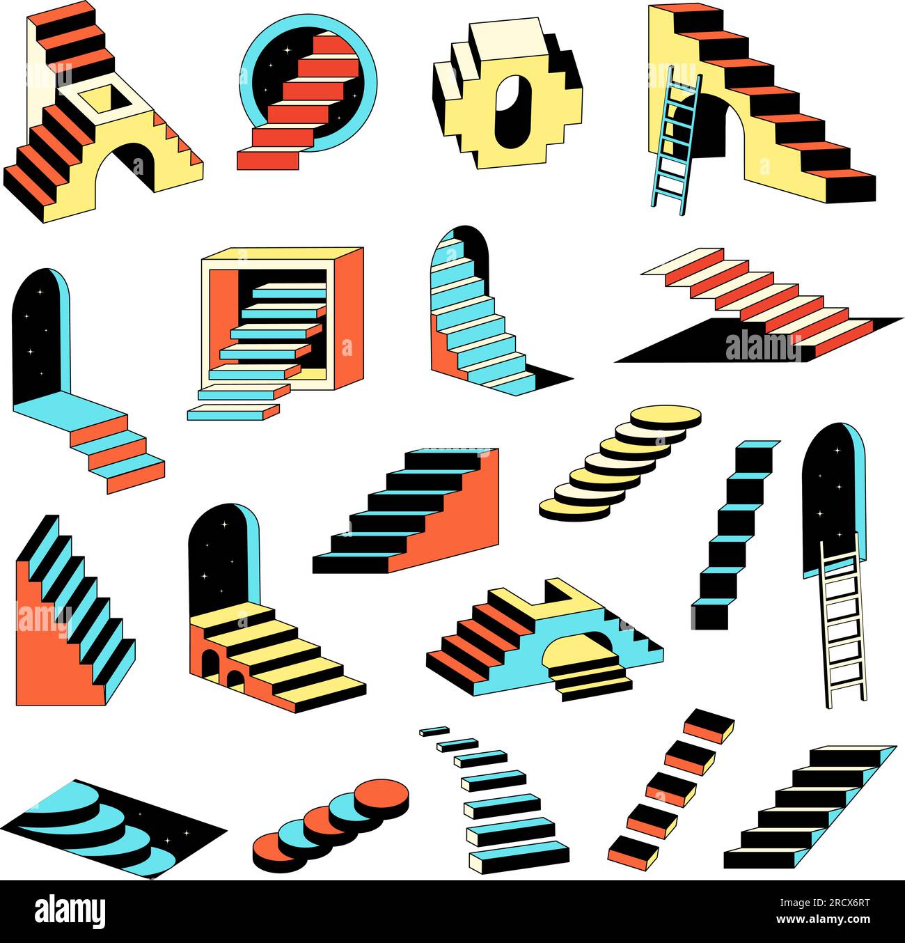 Surreal ladders. Different abstract fantasy constructions with stairs ...