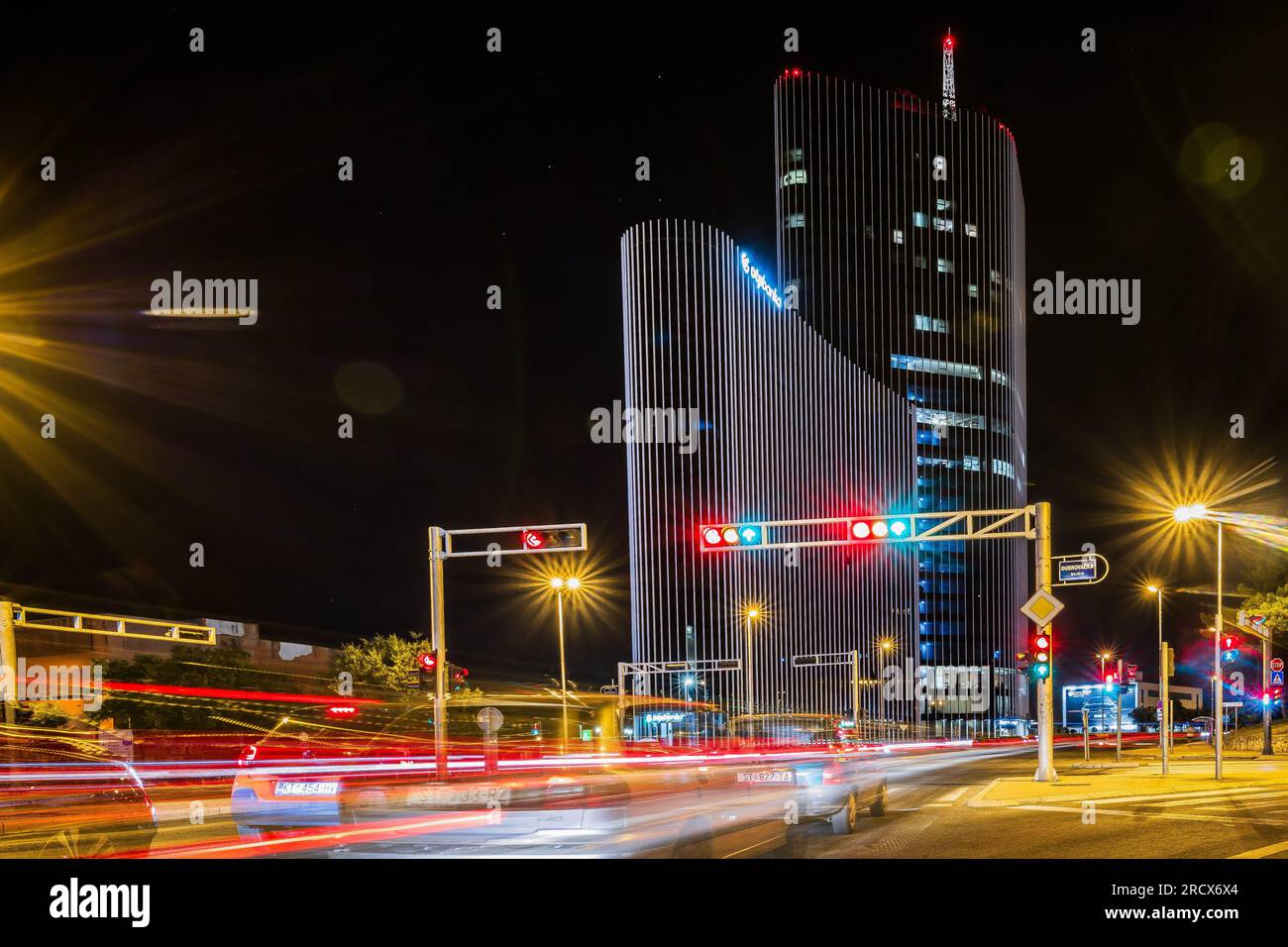 Split, Croatia. 16th July, 2023. The WestGate Tower, the tallest skyscraper in Croatia, can be ...