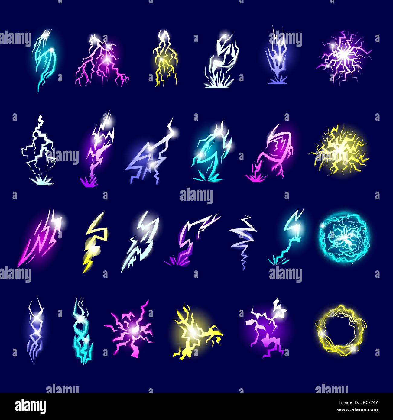 Thunderbolt shapes. Glowing effects for 2d games recent vector electric ...