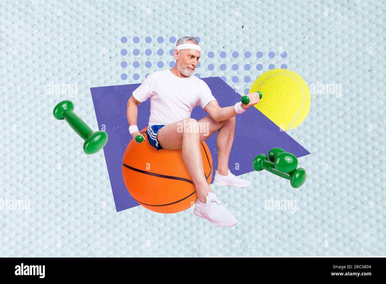 Collage photo picture of funny retired sportsman athlete muscle biceps ...