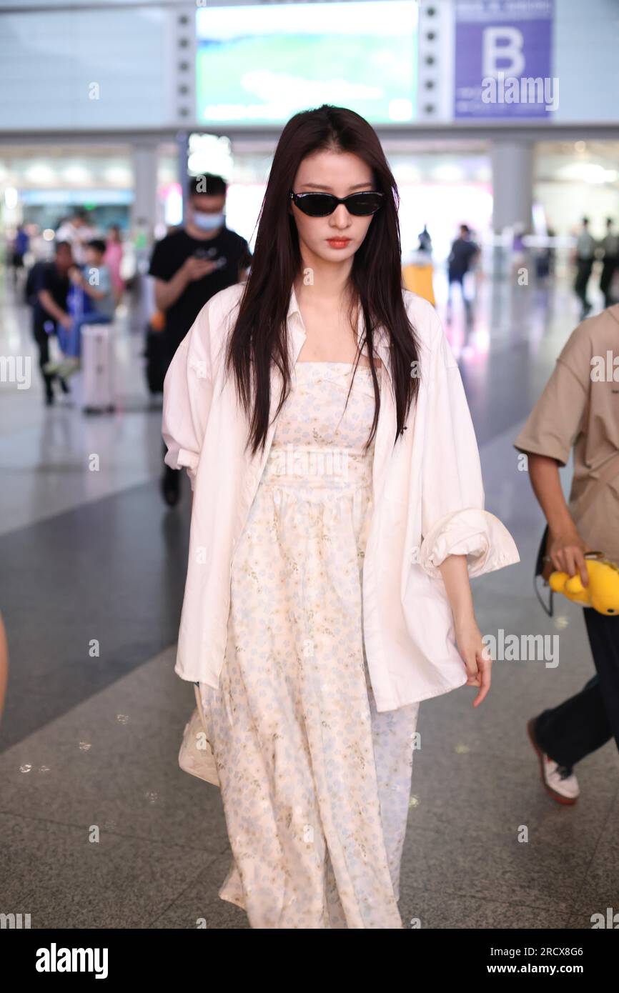 Chinese actress Wang Churan appears at airport in Beijing, China. 14th ...