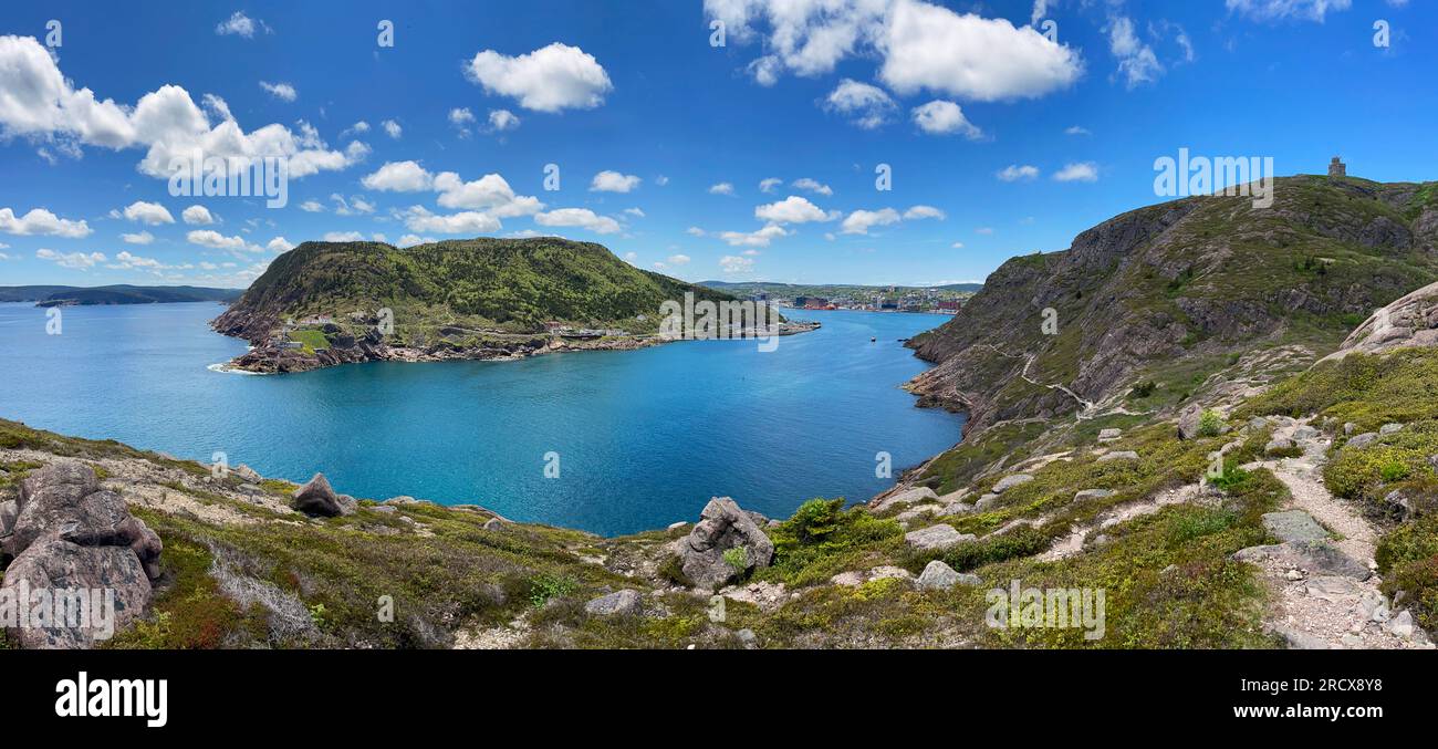 View of hiking trail overlooking harbour of St. John's, Nfld Stock ...