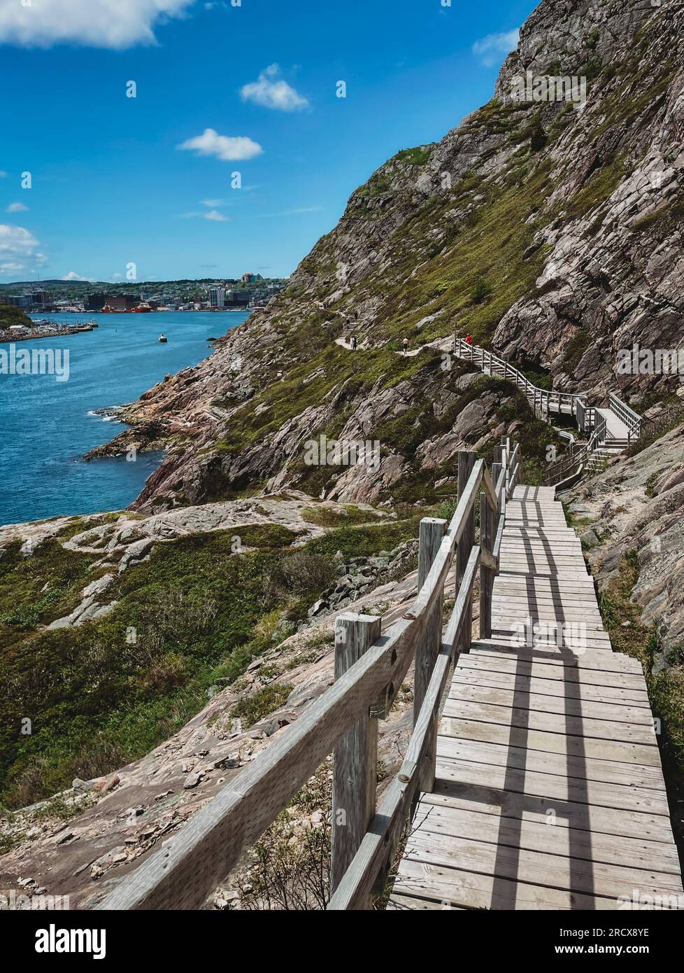 Wooden trail along cliffs overlooking harbour of St. John's, Nfld Stock ...