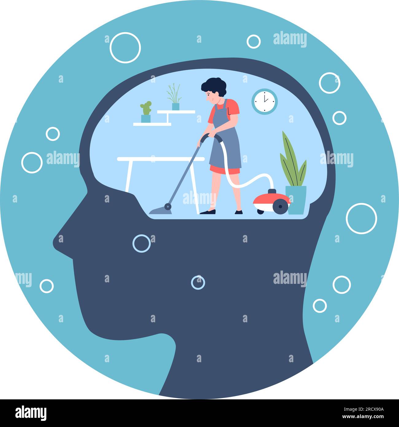 Mind cleaning, brain and mental health detox. Person care inside head ... Mind cleaning, brain and mental health detox. Person care inside head ...