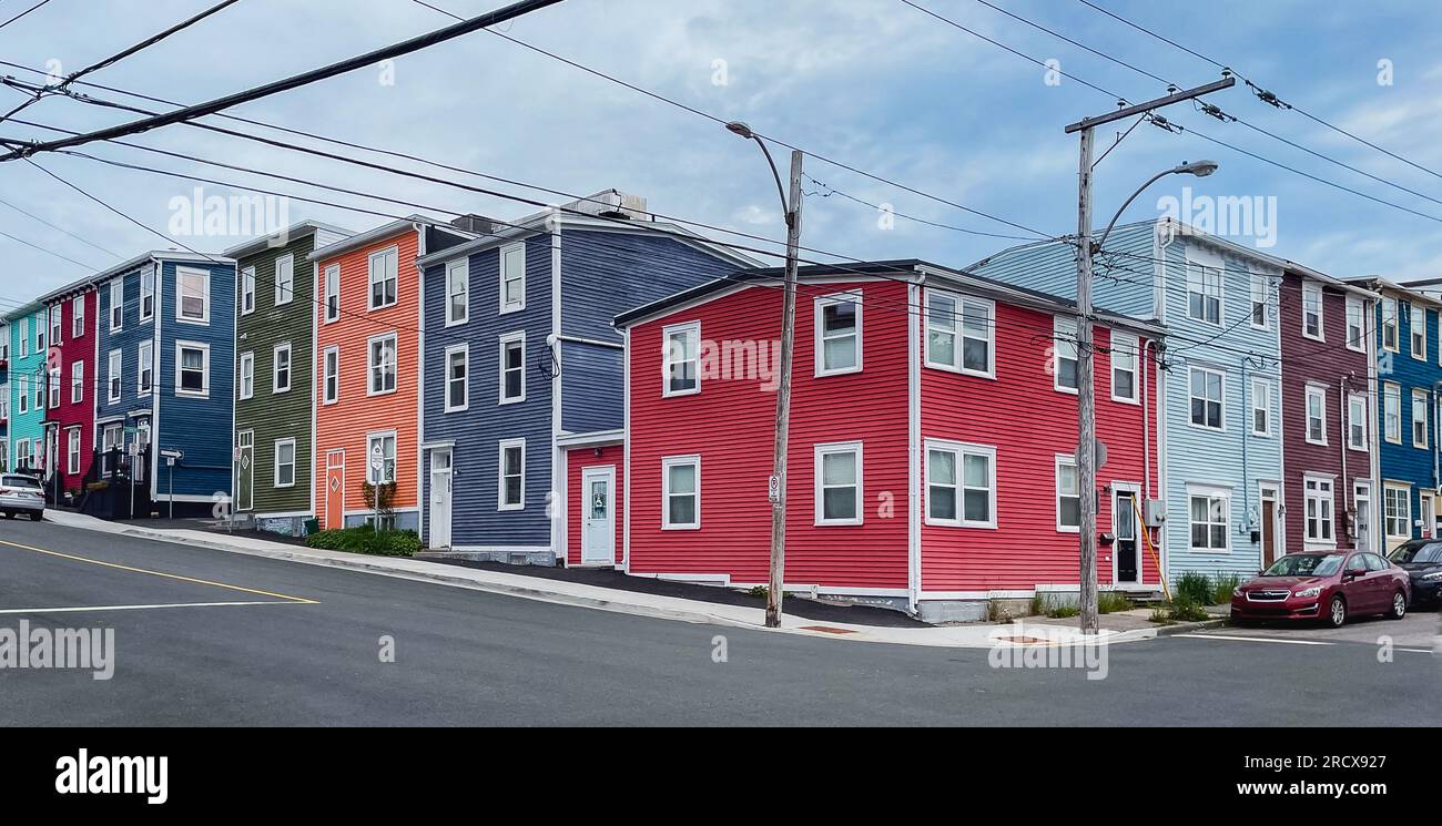 Street of colorful row houses in St. John's, Newfoundland, Canada Stock ...