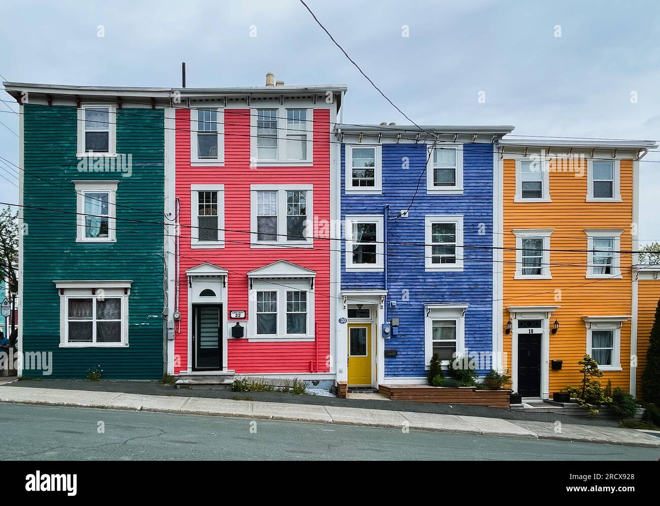 Street of colorful row houses in St. John's, Newfoundland, Canada Stock ...