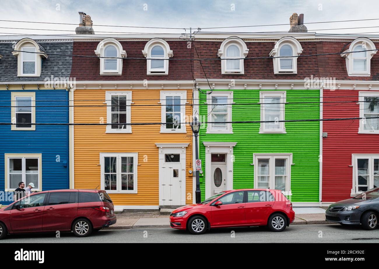 Street of colorful row houses in St. John's, Newfoundland, Canada Stock ...