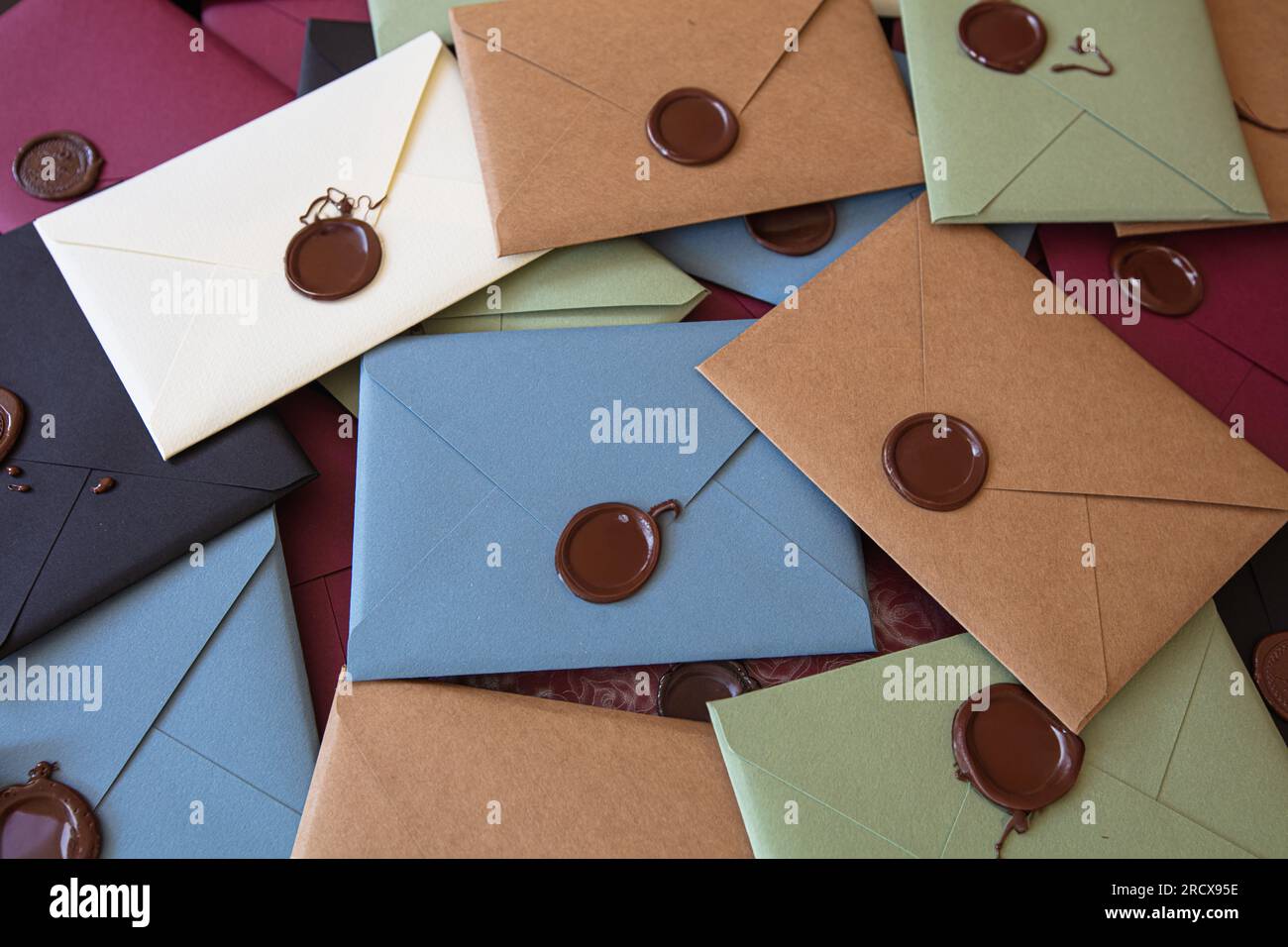 Vintage craft envelope with red wax seal stamp for correspondence Stock ...