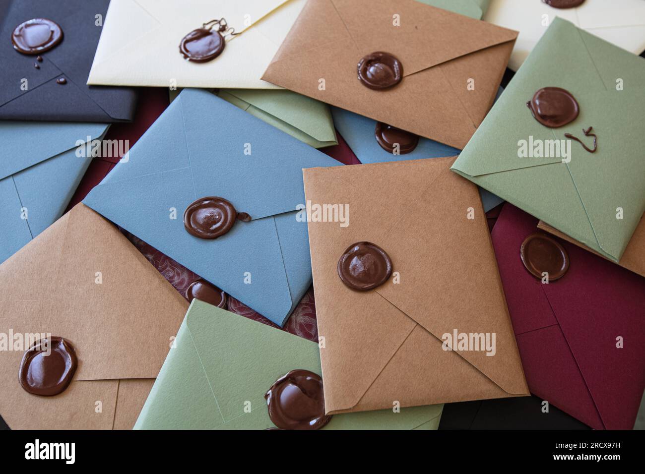 Vintage craft envelope with red wax seal stamp for correspondence Stock ...