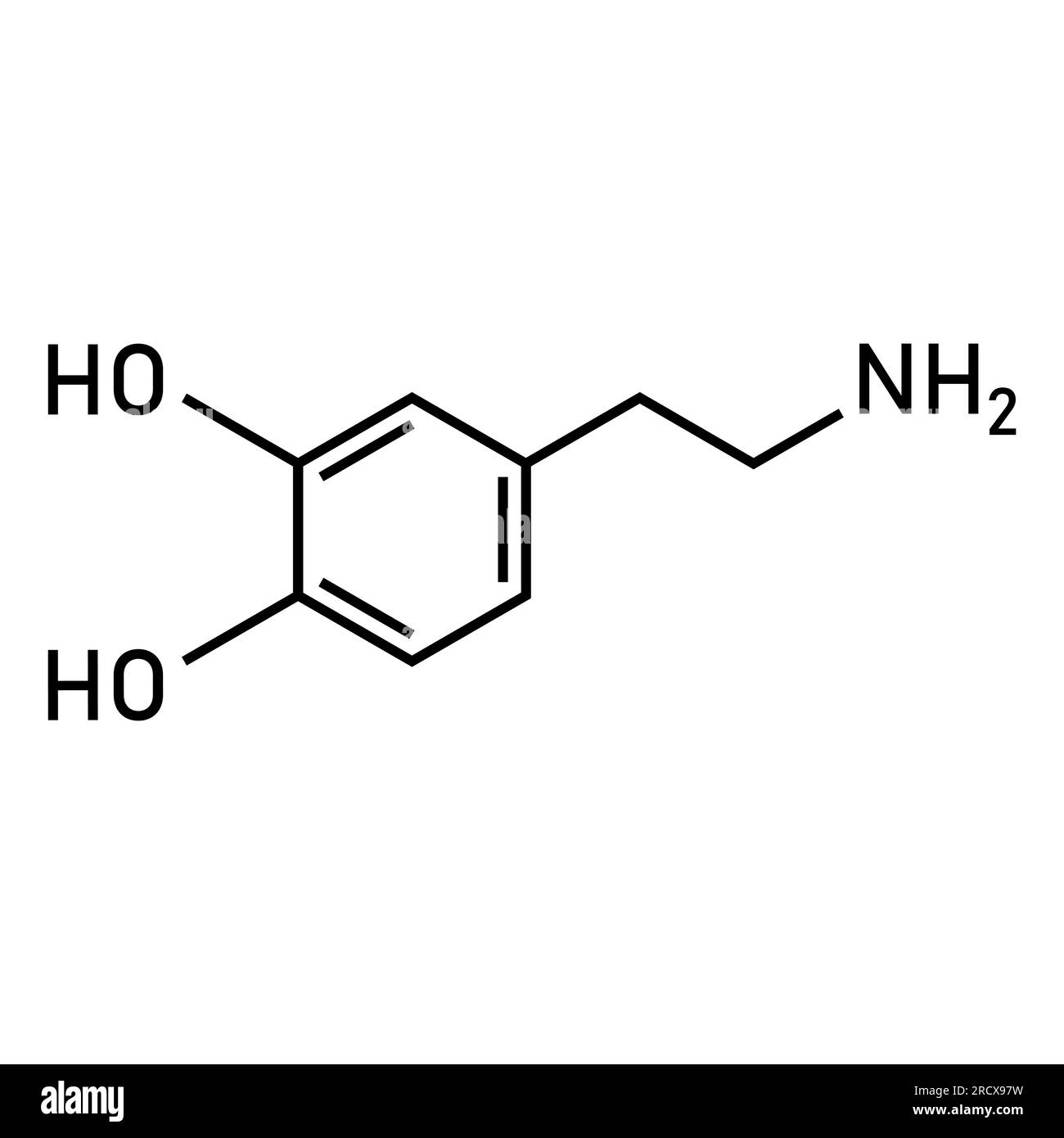 Chemical structure of Dopamine (C8H11NO2). Chemical resources for ...