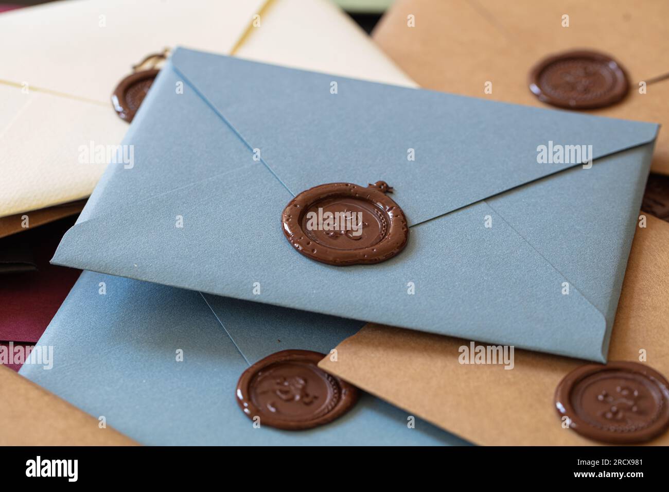 Vintage craft envelope with red wax seal stamp for correspondence Stock ...