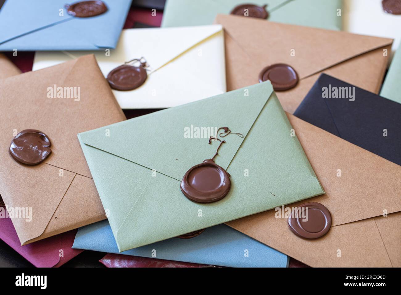 Vintage craft envelope with red wax seal stamp for correspondence Stock ...