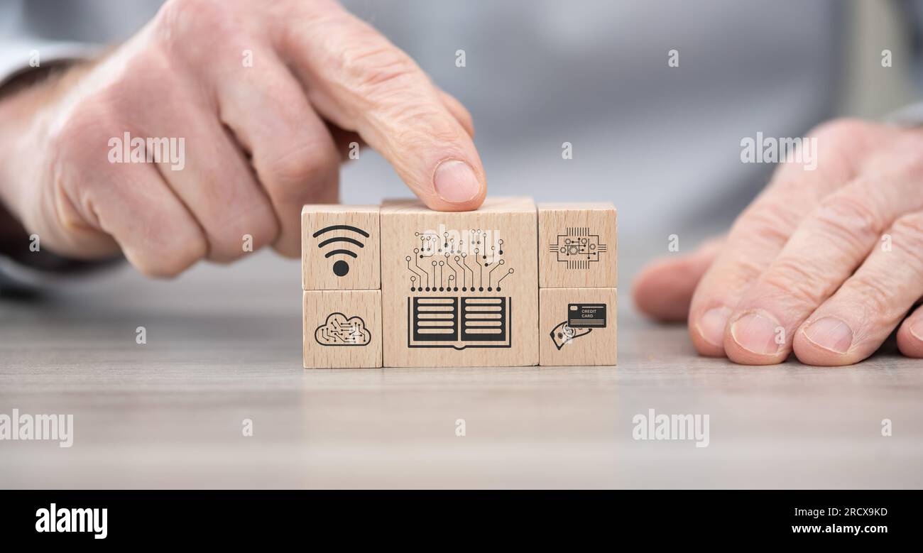 Wooden blocks with symbol of digital disruption concept Stock Photo - Alamy