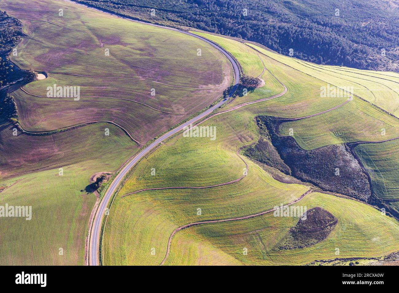 Aerial view of a winding road on a hilltop, Western Cape province Stock ...
