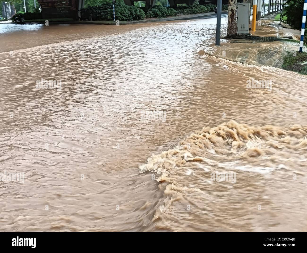 NANJING, CHINA - JULY 17, 2023 - A side road is flooded after heavy ...