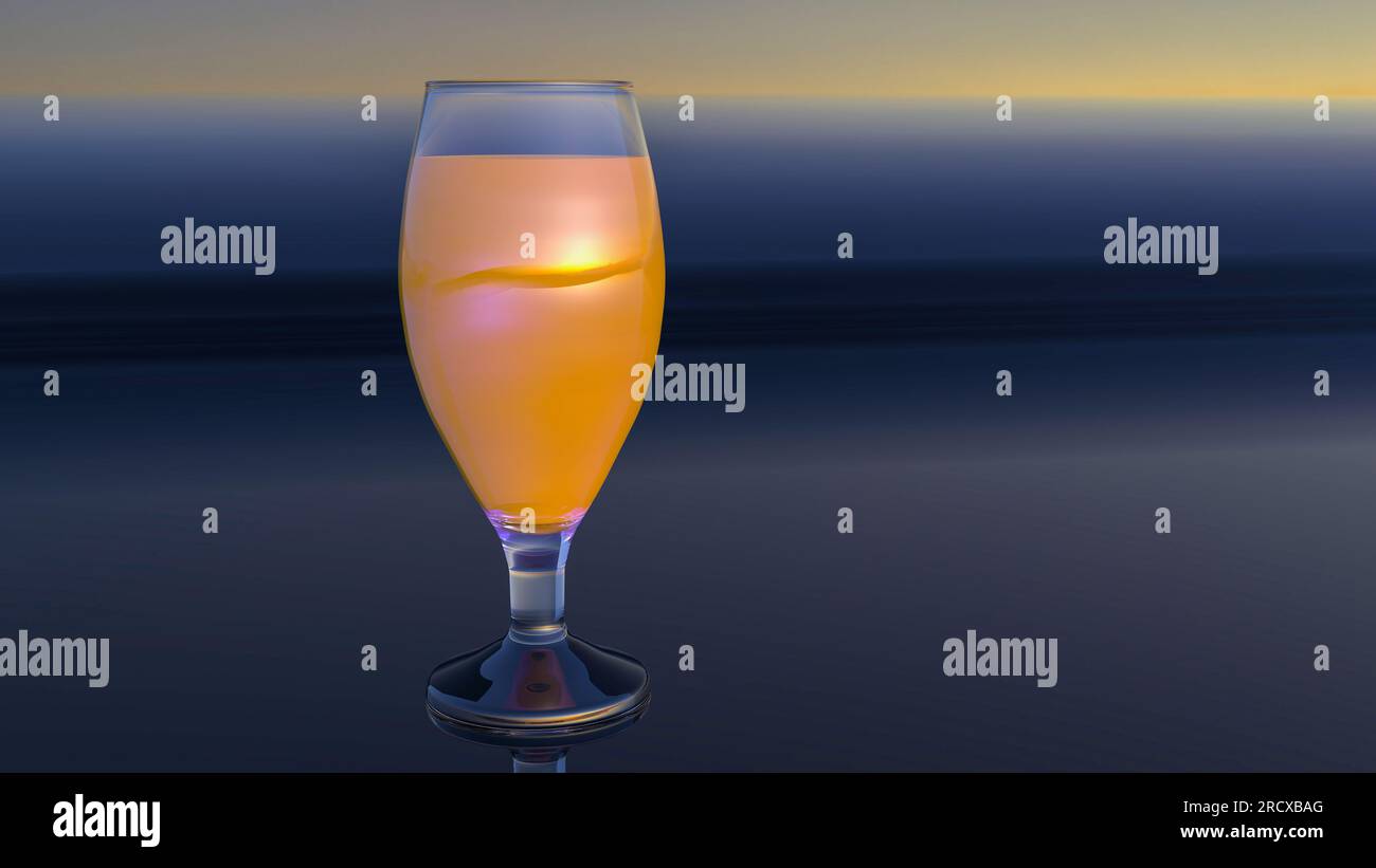 3D render - a glass of orange juice stands on a mirror surface Stock ...