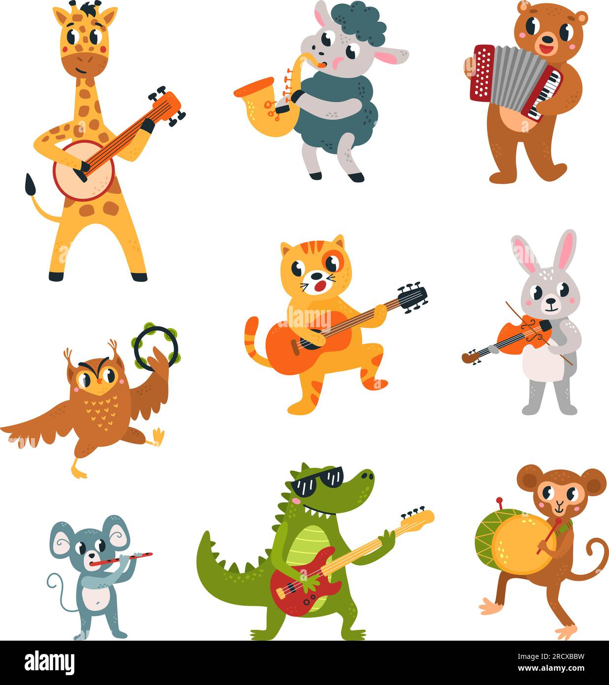 Cartoon animals musicians, performing animal with musical instruments ...
